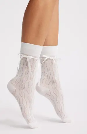 HIGH HEEL JUNGLE Bellabow Ribbon Crew Socks - White