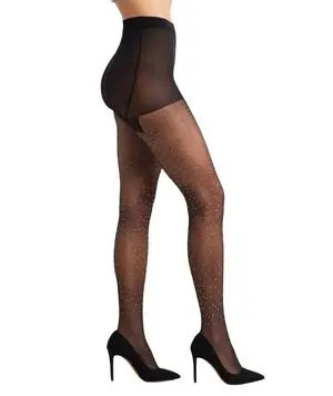 HIGH HEEL JUNGLE Crystal Embellished Control Top Tights - Black