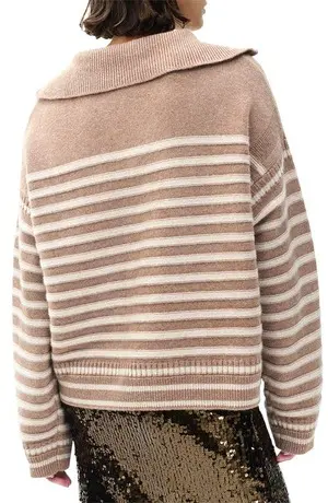 Rag & Bone Stripe Wool & Cashmere Quarter Zip Sweater
