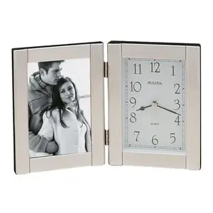 BULOVA CLOCKS Forte Ii Brushed Aluminum Picture Frame Clock - Silver