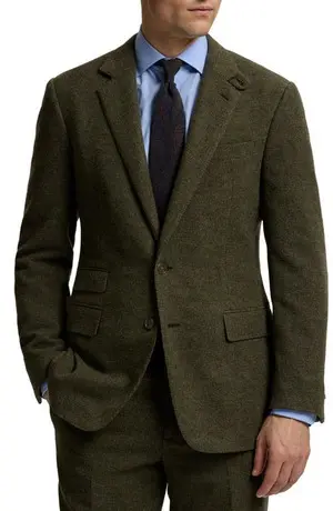 Ralph Lauren Purple Label Wool & Silk Blend Tick Weave Suit Jacket - Loden Multi