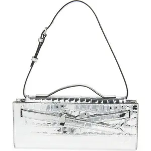 Veronica Beard Dash Croc-embossed Shoulder Bag - Silver