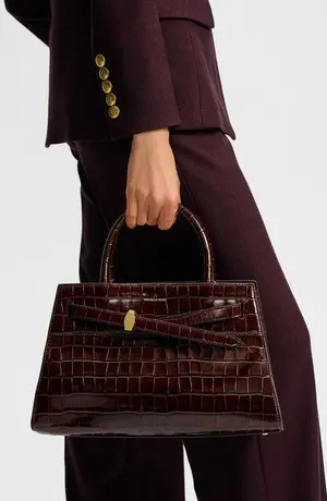 Veronica Beard Croc Embossed Dash Leather Tote - Chestnut