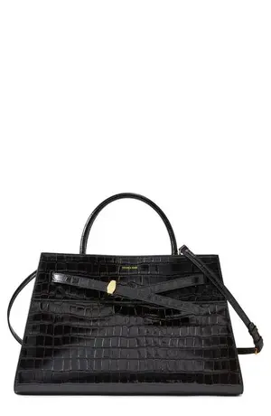 Veronica Beard Large Croc Embossed Leather Tote - Black