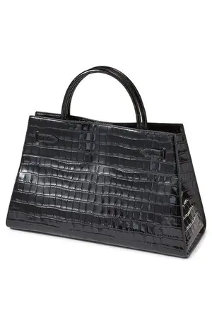 Veronica Beard Large Croc Embossed Leather Tote - Black