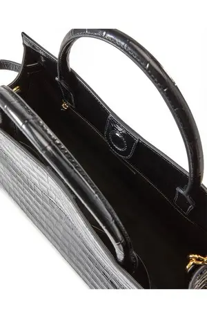 Veronica Beard Large Croc Embossed Leather Tote - Black