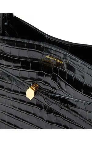Veronica Beard Large Croc Embossed Leather Tote - Black