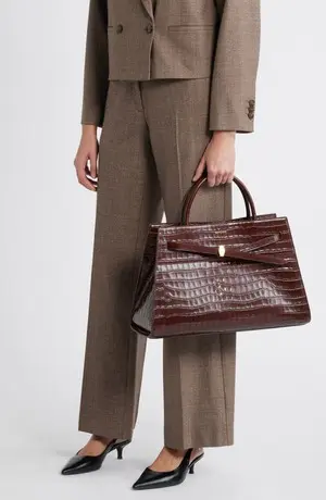 Veronica Beard Large Croc Embossed Leather Tote