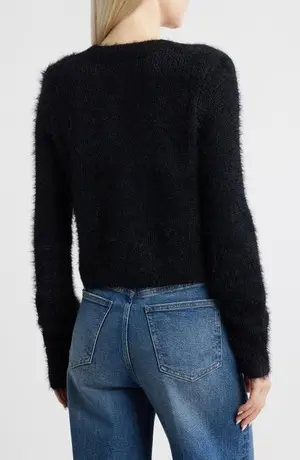 ALL IN FAVOR Fuzzy Knit Cardigan - Black