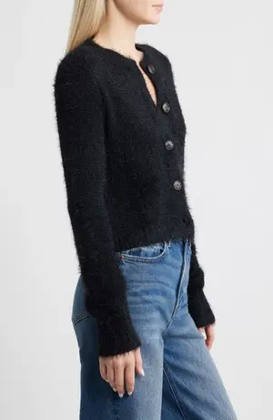 ALL IN FAVOR Fuzzy Knit Cardigan - Black