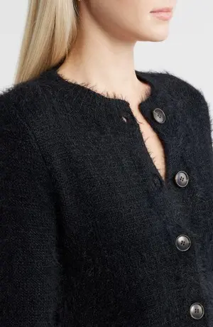 ALL IN FAVOR Fuzzy Knit Cardigan - Black