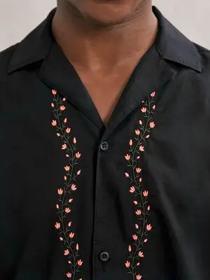 LES DEUX Floral-embroidered Shirt