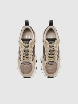 REISS Io Chunky-sole Panelled Runner Trainers - Taupe Brown