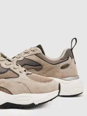 REISS Io Chunky-sole Panelled Runner Trainers - Taupe Brown