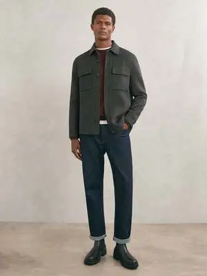 REISS Net Wool-blend Twin-pocket Overshirt - Charcoal Grey