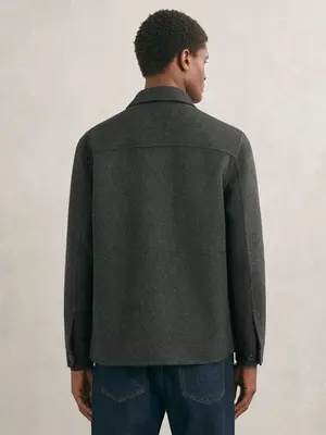 REISS Net Wool-blend Twin-pocket Overshirt - Charcoal Grey