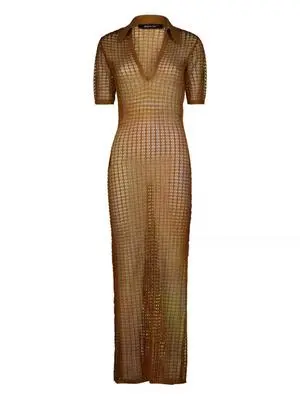Federica Tosi Polo-neck Open-knit Dress - Brown