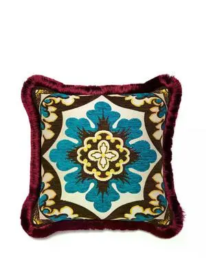 La DoubleJ Fringed Patterned Cushion - Neutrals