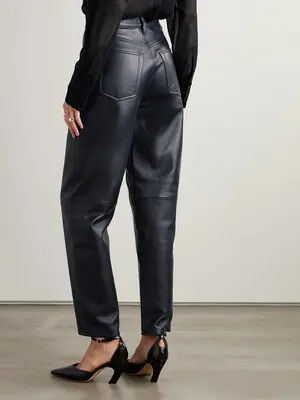 FRAME The Neat Leather Barrel-leg Pants - Blue