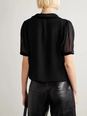 FRAME The Sailor Velvet-trimmed Silk-chiffon Blouse