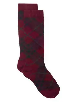 Burberry Check-pattern Cotton-blend Socks - Red