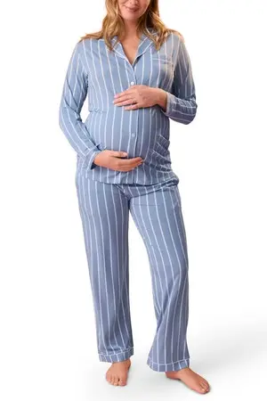 KINDRED BRAVELY Clea Classic Long Sleeve Maternity & Nursing Pajama Vintage Blue