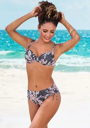 LASCANA Mix Print Mid-rise Bikini Bottom - Black Printed