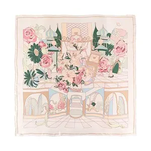 LOST PATTERN Vintage Blooms" Large Silk Square Scarf - Champagne