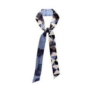 LOST PATTERN Prism" Silk Skinny Scarf - Blue
