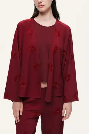 NOCTURNE Beaded Open-front Kimono - Burgundy
