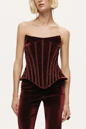 NOCTURNE Structured Velvet Strapless Bustier