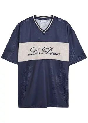 LES DEUX Bronson Logo-embroidered Perforated Mesh T-shirt - Navy