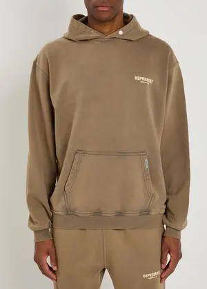 REPRESENT Owners' Club Logo Hooded Cotton Sweatshirt - Taupe