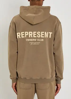 REPRESENT Owners' Club Logo Hooded Cotton Sweatshirt - Taupe