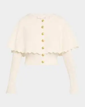 LoveShackFancy Daelyn Cashmere Cape Cardigan - Champagne
