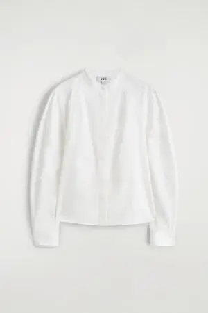 Cos Collarless Cotton Shirt - White