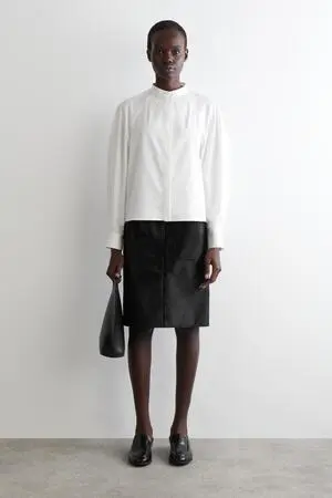 Cos Collarless Cotton Shirt - White