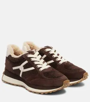 Veronica Beard Valentina Suede-Trimmed Leather Sneakers Brown