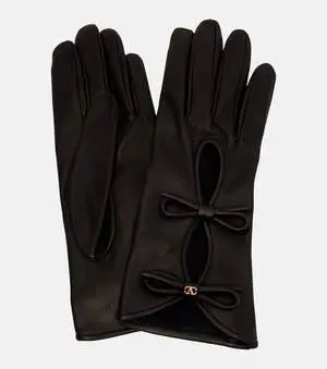 Valentino Garavani Vlogo Cutout Leather Gloves - Black