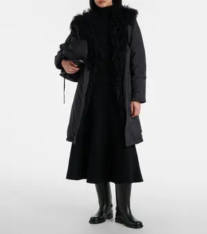 YVES SALOMON Hooded Shearling-trimmed Down Coat