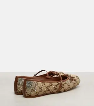 Gucci Horsebit-embellished Canvas Ballet Flats