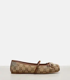 Gucci Horsebit-embellished Canvas Ballet Flats