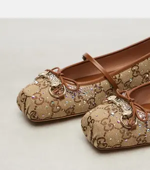 Gucci Horsebit-embellished Canvas Ballet Flats