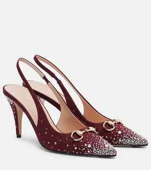 Gucci Horsebit Gg Canvas Slingback Pumps - Burgundy