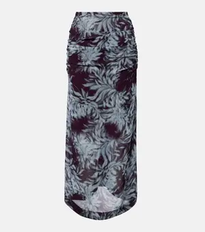 Dries Van Noten Printed Ruched Midi Skirt - Multicoloured