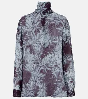 Dries Van Noten Printed Sheer Chiffon Turtleneck Top