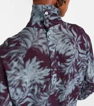 Dries Van Noten Printed Sheer Chiffon Turtleneck Top