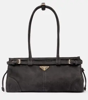 Prada Bonnie Medium Suede Shoulder Bag - Grey