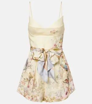 Zimmermann Rebellion Floral Linen And Silk Romper - Yellow