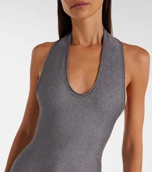 Khaite Melina Halterneck Lamé Midi Dress In Gunmetal - Silver